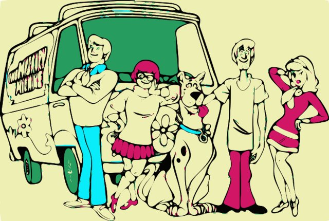 Scooby-Doo and the Mystery Machine black and white stencil.